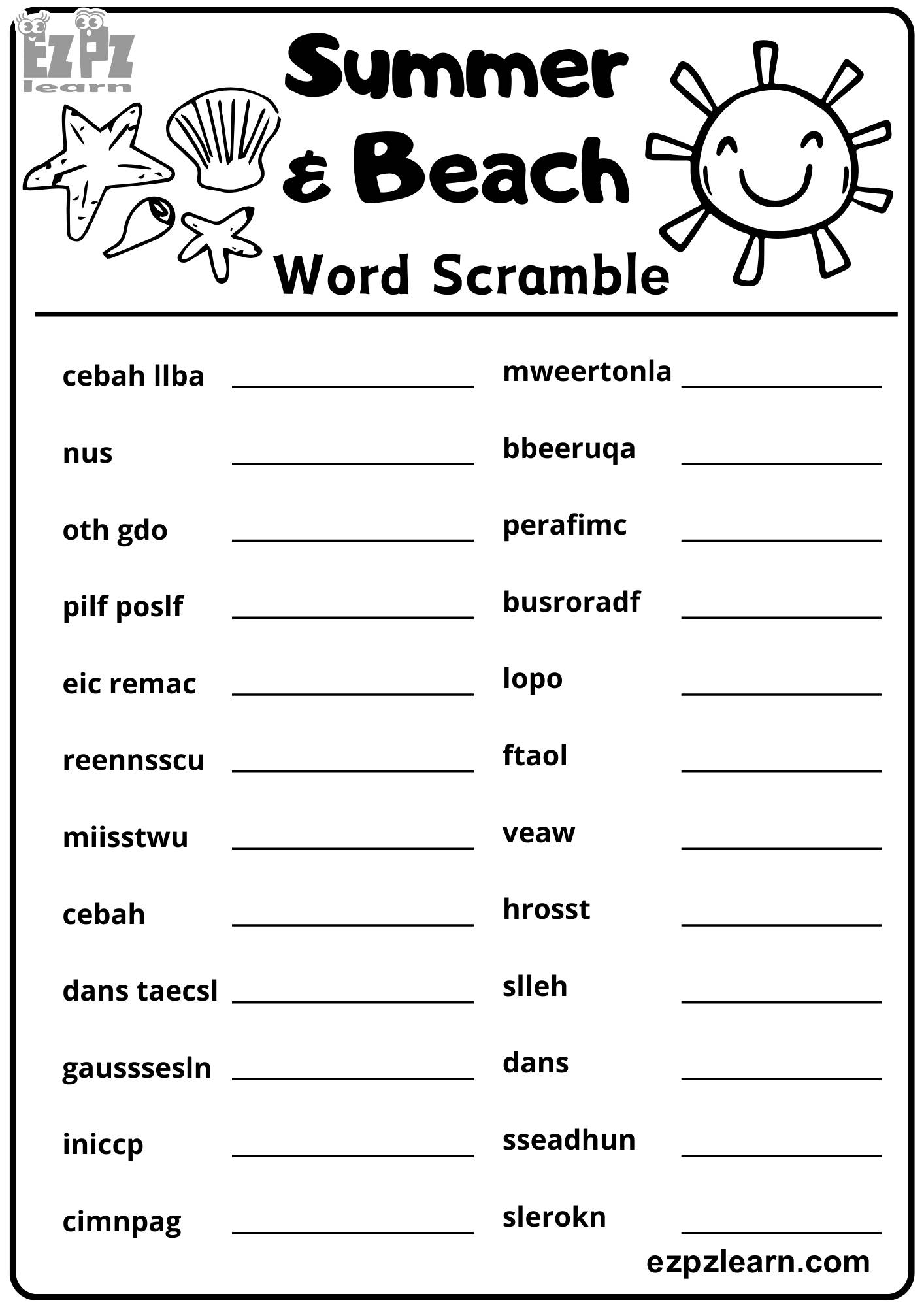 Summer Season Word Scramble 24 Words Vocabulary Activity for Kids Free Printable PDF File ...